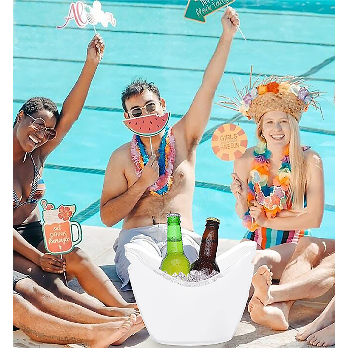 Yesland 3.5L Ice Buckets White Acrylic Drink Bucket Beverage Tub Wine Champagne Bucket - Storage Tub for Wine, Champagne or Beer Bottles Parties and Home Bar