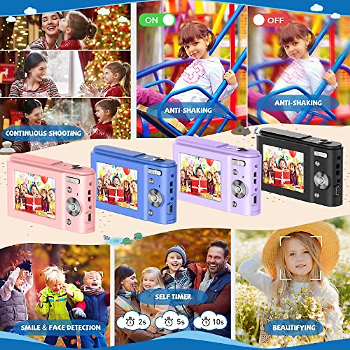 Digital Camera, COZPUZHAT Mini Kids Camera FHD 1080P 36.0 MP 16X Digital Zoom LCD Screen with 32GB SD Card 2 Batteries & Charger Compact Portable Camera for Kids Students Teens Adult