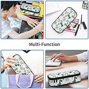 Gocerktr White Dinosaurs Pencil Case Large Capacity Pencil Bag Double Zippers Pen Bag with Compartments Multifunction Makeup Bag for Women