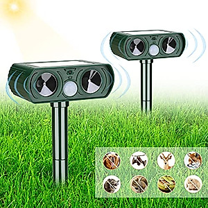 Lubatis 2 Pack Animal Repellent Outdoor Solar Animal Repeller Ultrasonic Pest Repeller Deterrent to Keep Rat, Squirrel, Deer, Raccoon, Skunk, Rabbit, Dog, Cat Away