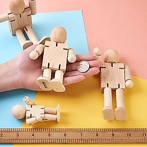 FASHEWELRY 12Pcs Unfinished Wood Robot Dolls Joint Adjustable Wooden Figure Dolls Unpainted Blank Wood Robot Peg Dolls for DIY Art Crafts Game Party Decoration
