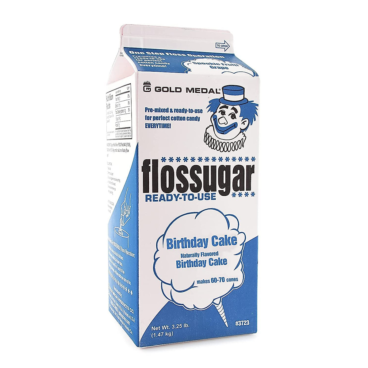 BeeQ BOX - (Pack of 3) Cotton Candy Flossugar Mix Flavors | 3 Different Flavors : Boo Blue, Birthday Cake and Cherry Berry | 1/2 Gallon Cartons