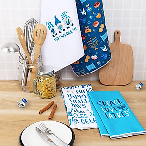Hanukkah Kitchen Towels Chanukah Decorative Dish Towels Hanukkah Gnome Drying Cloth Tea Towels for Challah Days Kitchen Cooking Baking Holiday Decorations, Housewarming Presents Set of 4