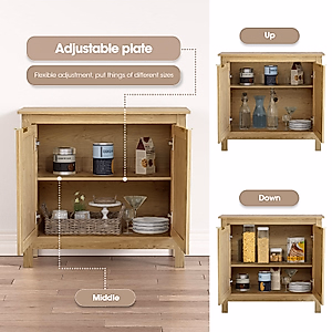 Giluta Sideboard Buffet Cabinet, Farmhouse Kitchen Cabinets with 2 Rattan Doors, 30''H Boho Cabinet for Entryway