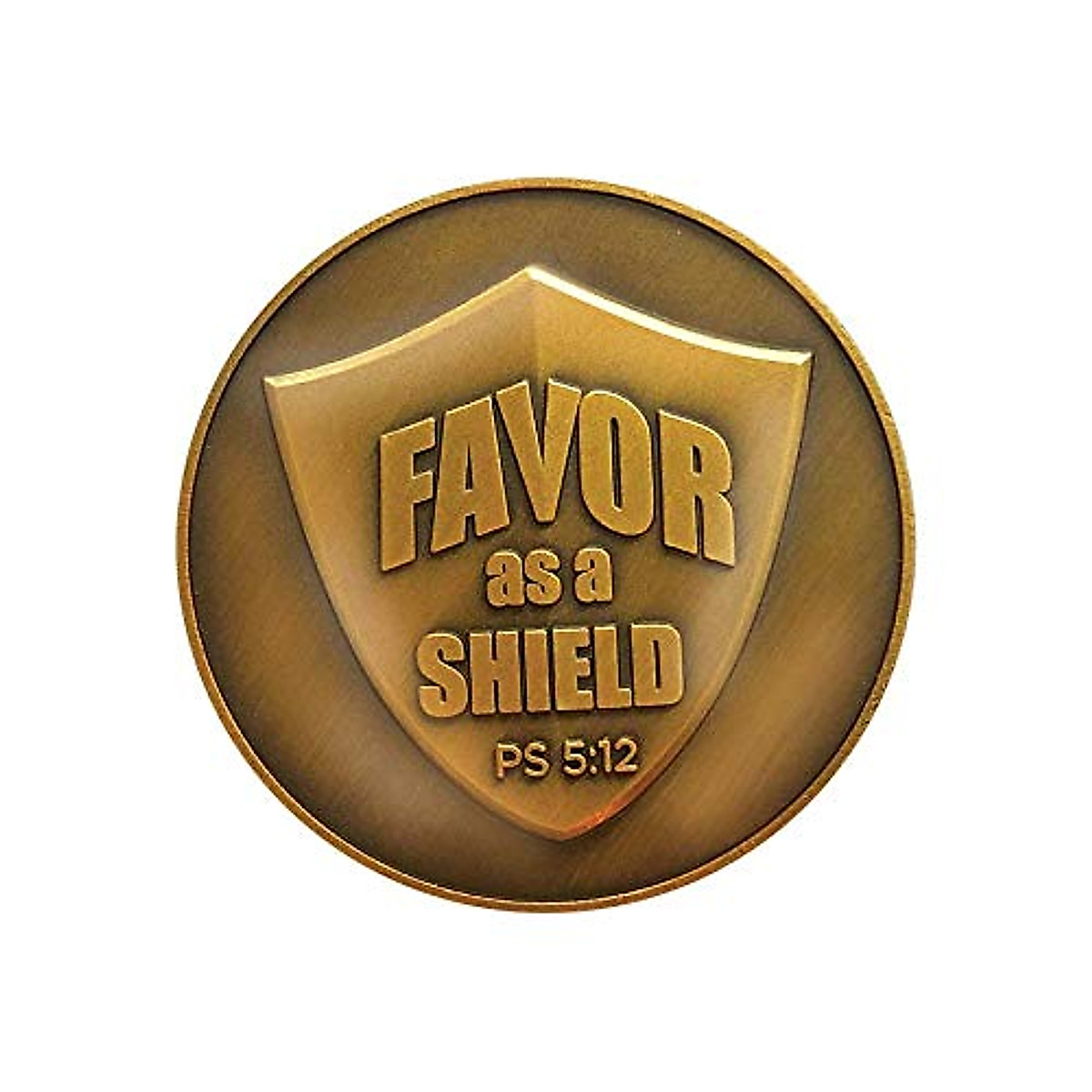 You are The Lord's Favored, Bulk Pack of 3 Religious Pocket Tokens of Prayer and Faith, Antique Gold-Color Plated Christian Challenge Coins, Inspirational Psalm 5:12 Church Handout Gifts