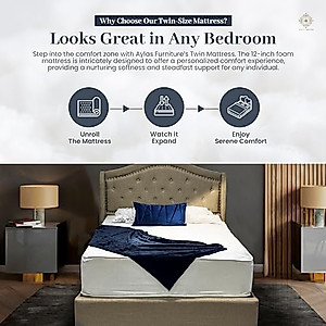 Aylas Furniture Twin Bed Mattress 12 Inch Twin Foam Mattress High Density Reflex Support Layer & Visco-Elastic Comfort Foam with Premium Polyester Cover Eco-Friendly Breathable Firm Twin Mattress
