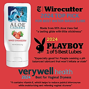 Aloe Cadabra Flavored Personal Lubricant and Vaginal Moisturizer, Organic Edible Aloe Lube for Men, Women and Couples, Non-Staining, pH Balanced, Toy Compatible (Strawberry, 2.5 Ounces, 1 Pack)