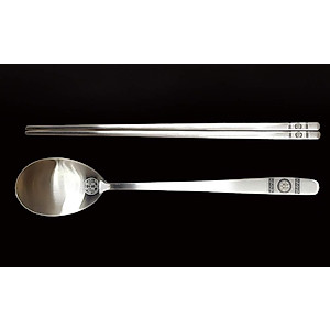 BALWOO [5 Sets] [Made in Korea] Korean Sticky Rice Spoon Chopsticks Set Gold Titanium Plating 304 Stainless Steel Tableware Cutlery Set Mukbang Chopsticks (Korean Palace Pattern, 5 Sets)