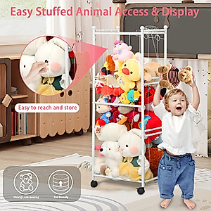 【Metal Tubes】Stuffed Animal Storage, Plush Toy Storage Organizer Shlf, Extra Large Stuffed Animal Holder With 360° Brake Wheels, Stuffed Animal Zoo Storage For Nursery Playroom Kids Room, White