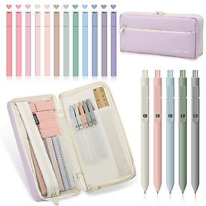 PerKoop 18 Pcs Aesthetic School Supplies Include Big Capacity Zipper Pen Case Bag 12 Pcs Assorted Colors Cute Aesthetic Highlighter 5 Pcs Retractable Black Ink Pens for School Office (Purple)