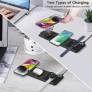 [Dual 15W] Foldable Fast Wireless Charger, 3 in 1 Travel Magnetic Wireless Charger, Wireless Charging Pad Compatible with Mag-Safe Charger for iPhone 14/13/12, Samsung Galaxy, Apple Watch, AirPods Pro
