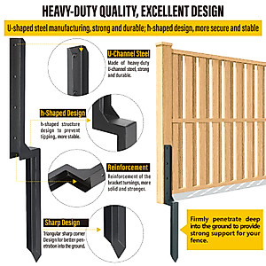 Epcee Heavy Duty Steel Fence Post Repair Stakes, Fence Post Anchor Ground Spike, for Repair Tilted/Broken Wood Fence Post (4 Pack/Black）