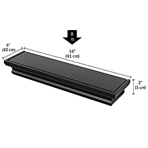 Ballucci Set of 2 Classic Floating Wall Shelves, Wooden Wall Mounted Ledges for Living Room, Bedroom, Bathroom, Kitchen, Office, 16 Inches - Black