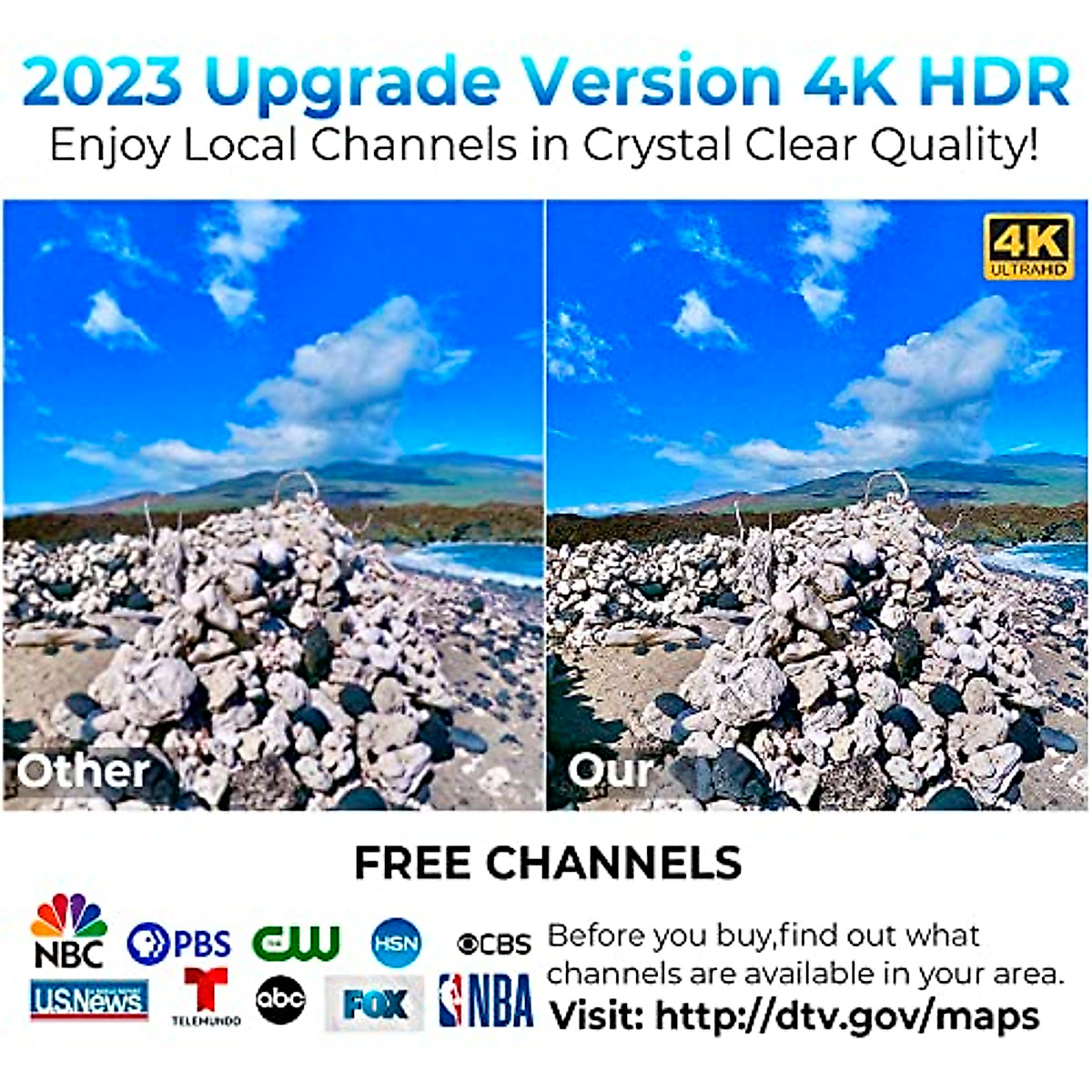 2023 Updated TV Antenna Up to 320 Miles, Digital TV Antenna Indoor with Amplifier and Signal Booster, HD Antenna for TV Indoor Outdoor for Smart TV and Old TVs - 18ft Coax Cable - Support 4K 1080p