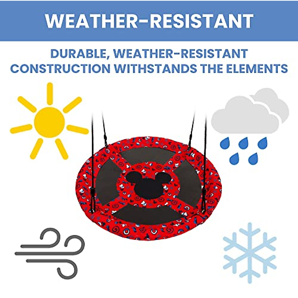 Disney Mickey Mouse 40-Inch Saucer Swing for Kids by Delta Children – Attaches to Swing Sets or Trees – Includes All Necessary Hanging Hardware & Rope