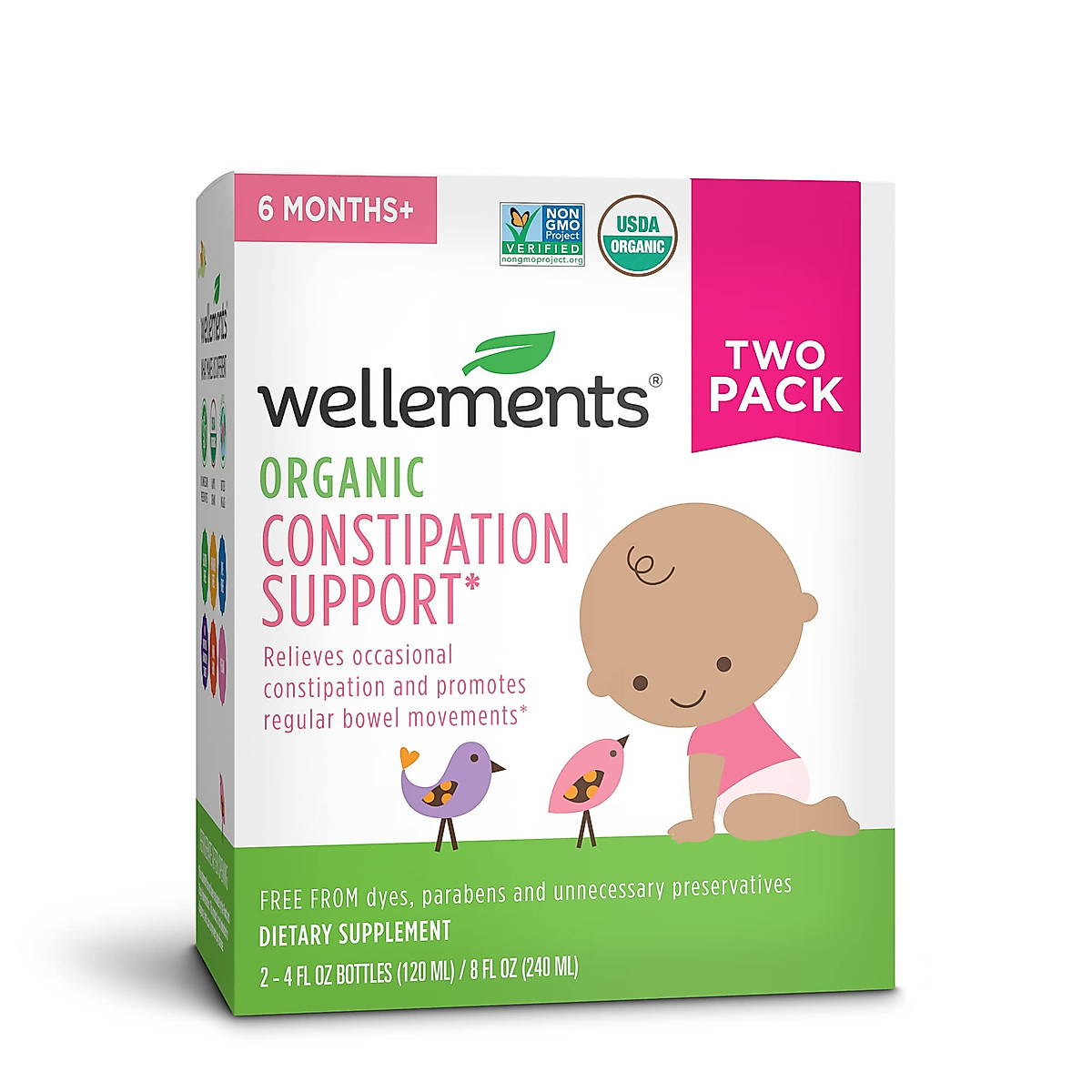wellements Organic Baby Constipation Support Relieves Occasional Constipation for Infants & Toddlers, No Harsh Laxatives, USDA Certified Organic, 4 Fl Oz (Pack of 2), 6 Months +