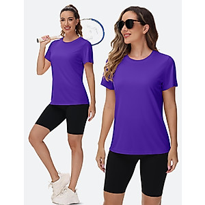 TACVASEN Womens Short Sleeve Shirts Athletic Workout Tops UPF 50+ Rash Guard Running Crew Neck Summer T-Shirts, Purple, M