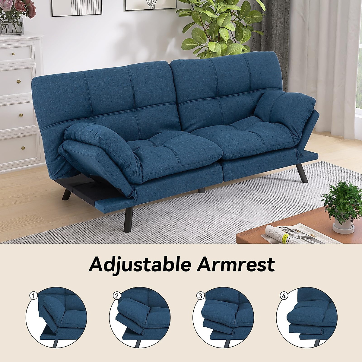 Hcore Bed, Memory Foam Sleeper Sofa,Futon Couch Sofabed, Blue