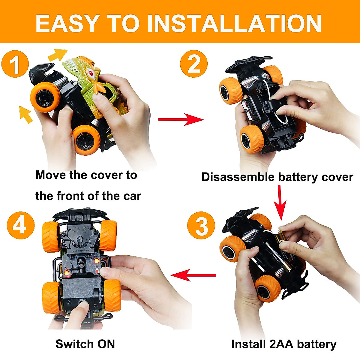 SKABENLAM Remote Control Car for Boys 3-5,Dinosaur Toy Cars for Kids 3-6,Toys for 3 4 5 6 Year Old Boys,Mini RC Race Car,Monster Trucks for Boys,Toddler Gifts for Boys Age 3 4 5 6 (Orange)