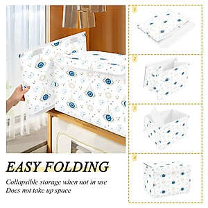 YETTASBIN Magic Evil Eye Storage Basket with Lid and Handles, Large Collapsible Fabric Storage Bins Sturdy Storage Organizer for Shelves, Closet, Bedroom, School, Office, Home Decor