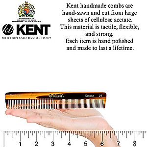 Kent 2T 6 Inch Double Tooth Hair Dressing Comb, Fine and Wide Tooth Dresser Comb For Hair, Beard and Mustache, Coarse and Fine Hair Styling Grooming Comb for Men, Women and Kids. Made in England