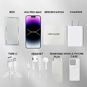 WV LeisureMaster A14pro Max Unlocked Phone, 6+256GB Android 13.0 Smartphone, 6.82-inch HD Screen, Dual SIM, Dual Standby, 6000 mAh Battery, 64MP Camera, 2796 * 1290 Resolution 5g Phone（White）