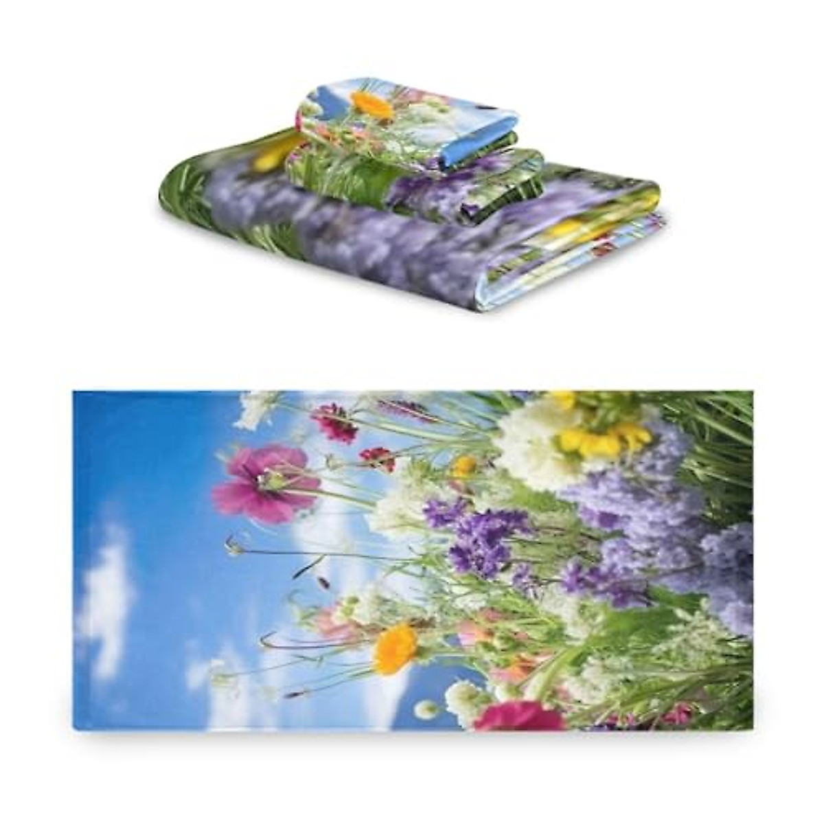 Flradish Flower Towels 3 Pack Bath Towels for Bathroom Set Soft Cotton Highly Absorbent Lightweight & Quickdry Towel Set 1 Bath Towel,1 Hand Towel,1 Washclothe