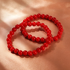 Hicarer 6 Pieces Faux Pearl Bracelet Set Stretch Bracelets Bridal Dancing Party Jewelry for Women(Red)