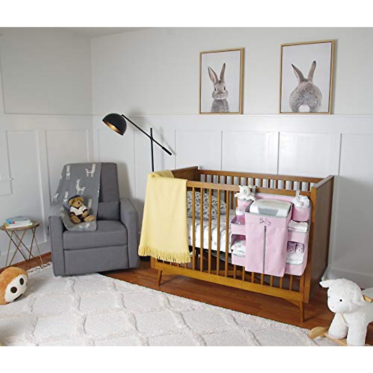 Llama Bella Premium Nursery Organizer and Baby Diaper Caddy | Hanging Diaper Organizer for Baby Essentials | Diaper Organizer for Crib, Changing Table or Playard | Baby Crib Storage Organizer (Pink)