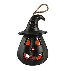 YXYX Retro Oil Lamp Halloween LED Pumpkin Light Lamp Flameless Creative Home Garden Party Outdoor Halloween Decoration Lantern Light with Battery Outdoor Camping Lights (Color : Black)