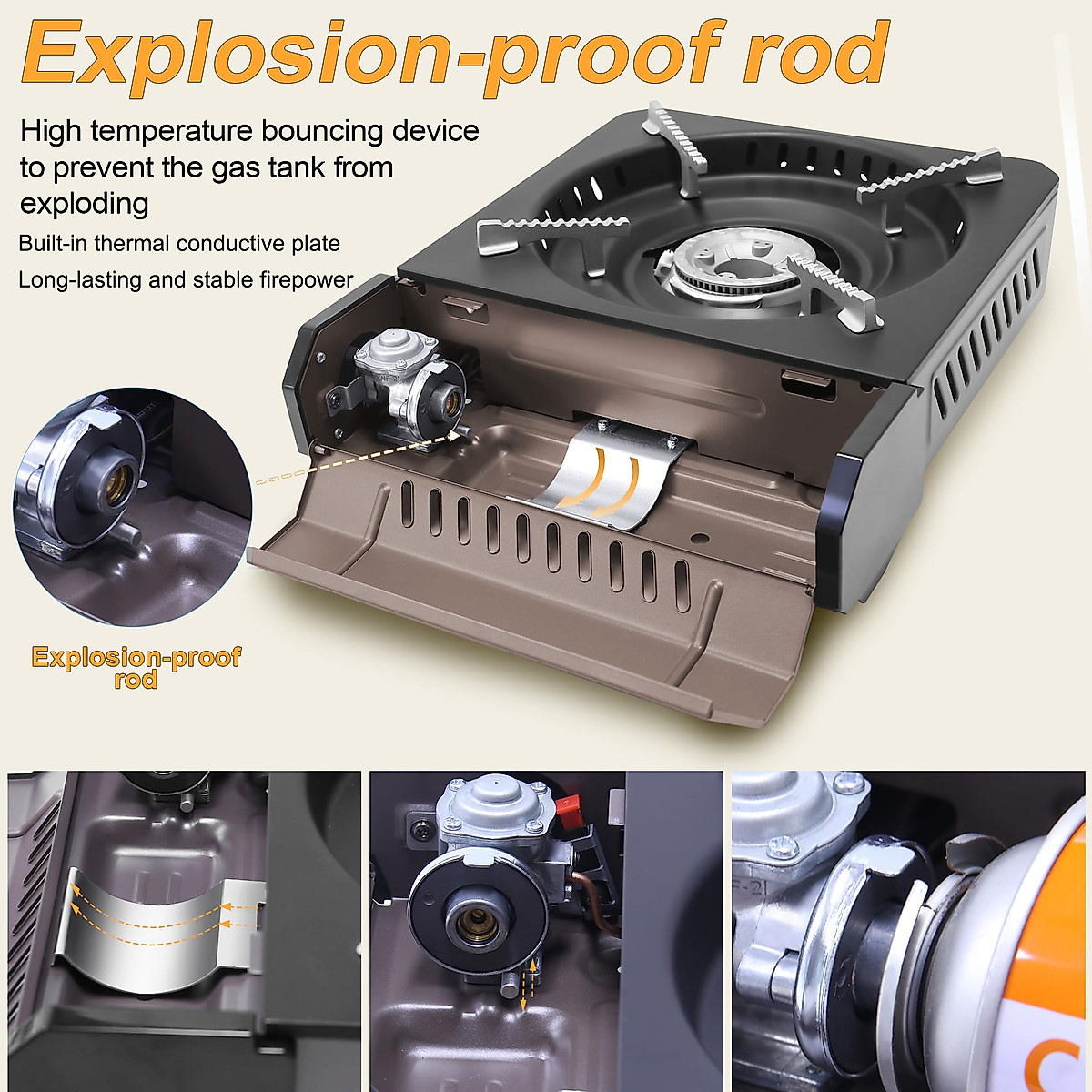 Runnatal Portable Camping Stove, 3300W High Power Butane Stove, Windproof Camping Stove, High Temperature Resistance, Perfect for Camping, Hiking and Emergency