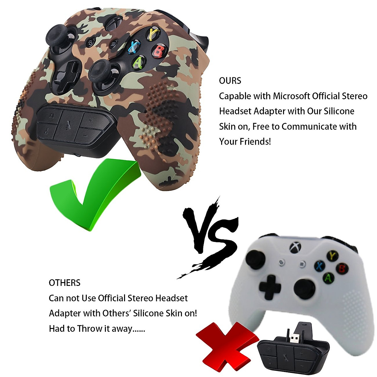 9CDeer Studded Protective Customize Transfer Printing Silicone Cover Skin Sleeve Case + 8 Thumb Grips Analog Caps for Xbox One/S/X Controller Brown Camouflage Compatible with Official Stereo Headset