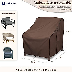 BRIVIC Patio Furniture Covers Waterproof for Chair, Outdoor Lawn Chair Covers Fits up to 33W x 34D x 31H inches(2Pack), Brown