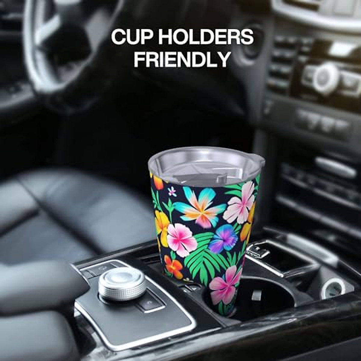 WXZYFP Car cup (single silver rim), can use a straw or drink directly, easy to use.Colorful flowers