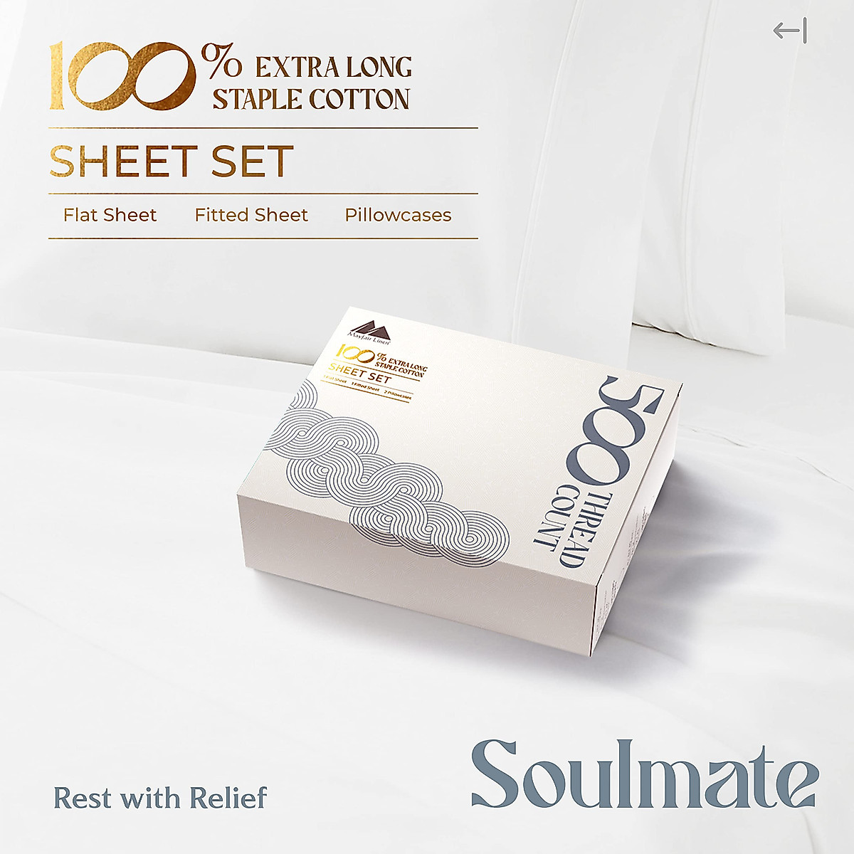 Mayfair Linen Full Size Sheets Cotton - 500 Thread Count 4 PC 100% Cotton Full Size Sheet Sets, 16” Deep Pocket Full Size Sheets Set, Cooling Full Sheet Set, Luxury Hotel Sheets & Pillowcases (White)