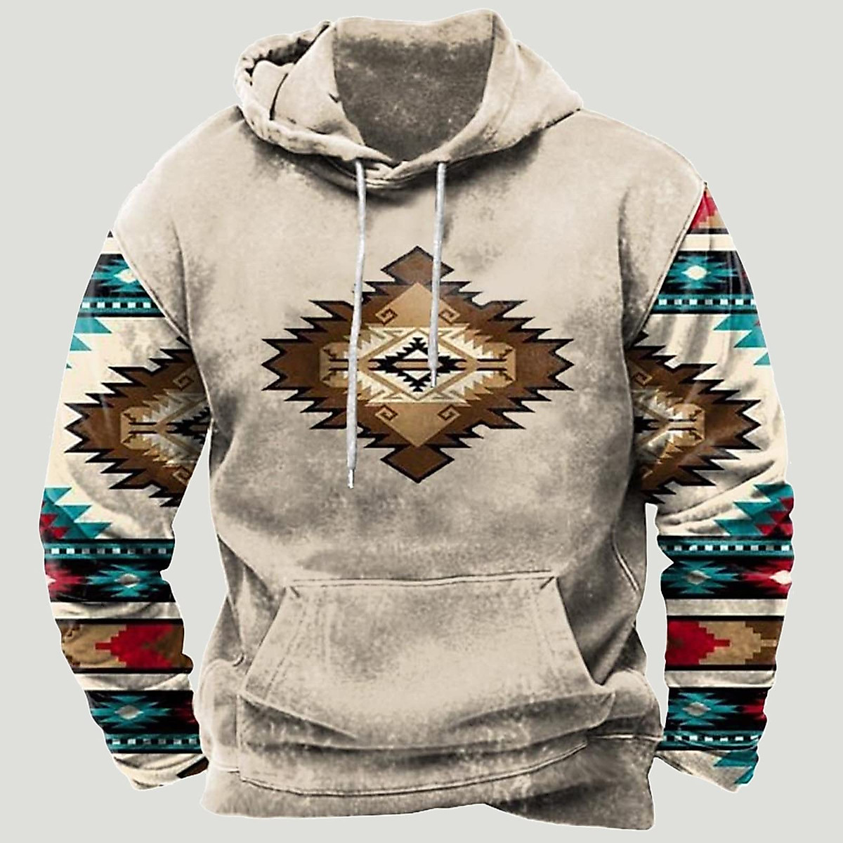 Aymnlox time limited deals today prime Hoodies for Men Western Aztec Ethnic Lightweight Hooded Sweatshirts Casual Long Sleeve Ethnic Print Graphic Pullover anime hoodie for men 3x Beige M