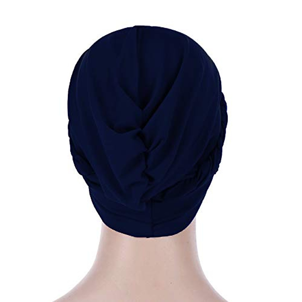 Fxhixiy Hijab Braid Silky Turban Hats for Women Cancer Chemo Beanies Cap Headwrap Headwear (Navy Blue)