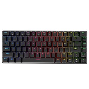 FIRSTBLOOD ONLY GAME. AK33 Geek RGB Mechanical Keyboard, 82 Keys Layout, Black Switches, LED Backlit, Aluminum Portable Wired Gaming Keyboard, Pluggable Cable, for Games Work and Daily Use, Black