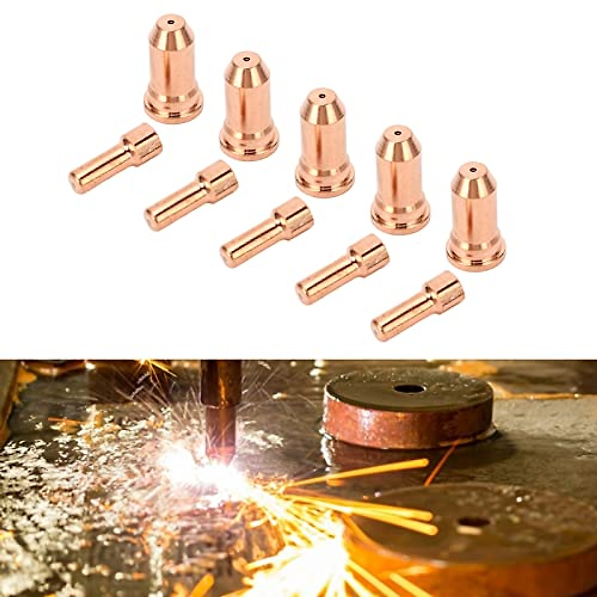 Plasma Cutter Torch Nozzle, 10Pcs Copper Standard Size Lightweight Nozzle Electrode Kit High Temperature Resistant Easy to Use for Replacement