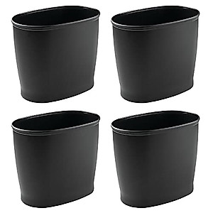 mDesign Plastic Oval Small 2.25 Gallon/8.5 Liter Trash Can Wastebasket, Garbage Container Bin for Bathroom, Kitchen, Office, Dorm - Holds Waste, Refuse, Recycling, Hyde Collection, 4 Pack, Black