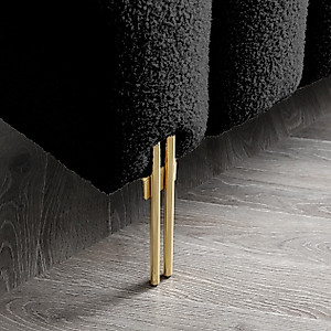 FUQIAOTEC 53" Modern Loveseat Sofa Couch, Sherpa Upholstered Accent Sofa with Adjustable Backrest, Small Space End of Bed Bench Sofa Stool for Bedroom/Apartment/Office (Black)