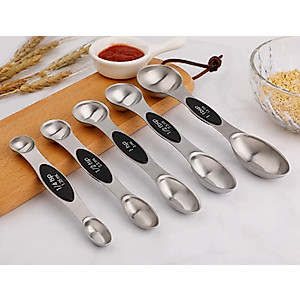 Magnetic Measuring Spoons Set of 5 Stainless Steel Dual Sided Stackable Teaspoon for Measuring Dry and Liquid Ingredients