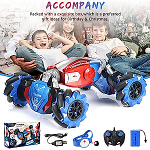 NQD Remote Control Car ,1:10 Scale Rc Stunt Car, 4wd Transform 25 Km/h Watch Gesture Sensor Car, Double Sided Rotating All Terrains Drift Vehicle with Lights Music