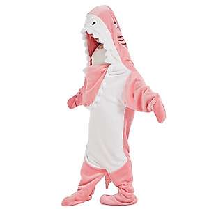 NAFLEAP Wearable Blanket Hoodie kids Shark Dinosaur Onesie Costume Gifts for Girls, Shark pink, 140