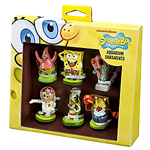 Penn-Plax Officially Licensed Spongebob 6 Piece Mini Aquarium Ornament Set – Great for Saltwater and Freshwater Tanks