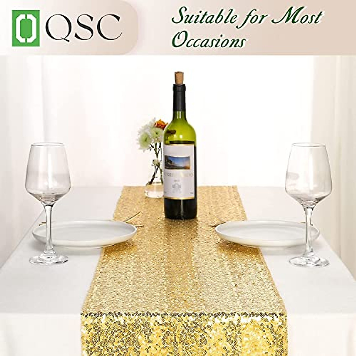 OQSC Gold Table Runners - Sequin Table Runner Glitter Table Runner for Birthday Party Supplies, 10 Pcs, Gold