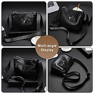 Men's Genuine Leather Satchel Bag Business Work Crossbody Bags Casual Small Shoulder Bag with Adjustable Straps (Black)