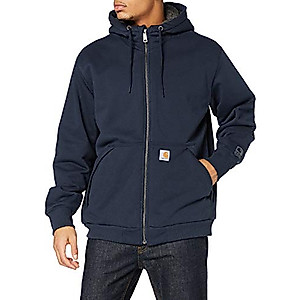 Carhartt Men's Rain Defender Rockland Sherpa Lined Hooded Sweatshirt, New Navy, Small