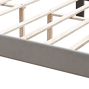 HAUSHECK Upholstered Platform Bed Queen Size, Queen Bed Frame with Button Tufted Nailhead Trim Headboard, Wood Bed Frames for Kids, Teen & Adults, Wooden Slats Support, No Box Spring Needed