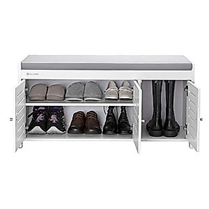 BALANBO Shoe Storage Bench Shoe Cabinet Bamboo Shoe Rack Cushion Seat Soft for Comfort Style Perfect for Entryway First Impression（White）